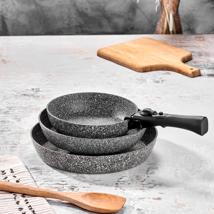 Taç Easy Connect 3'lü Tak Çıkar Saplı Tava Seti Gri - TAC-4991