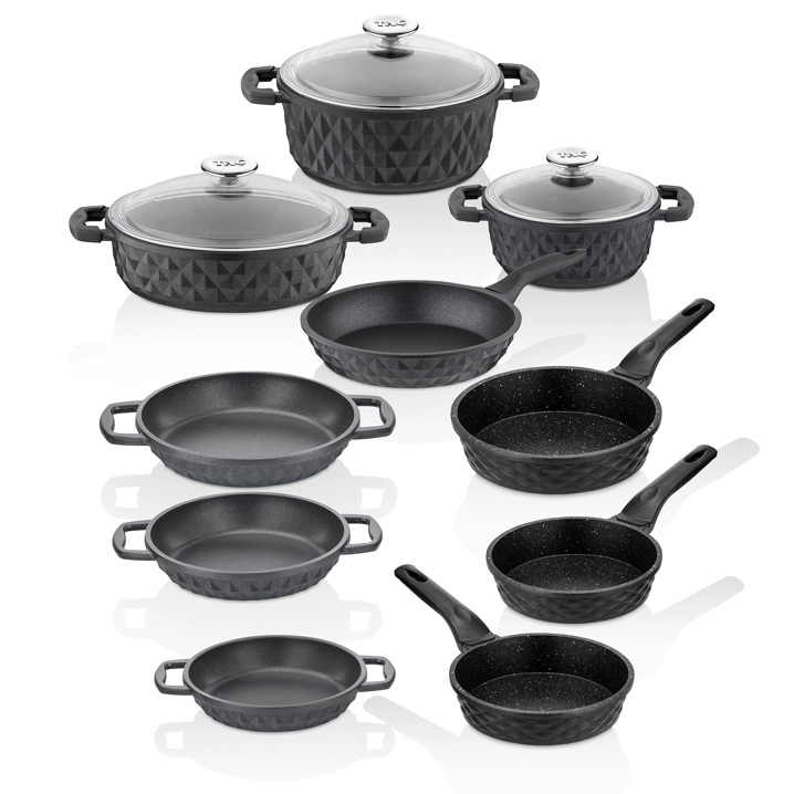 Taç 13 Parça Cam Kapaklı Döküm Pişirme Seti - MRK-090