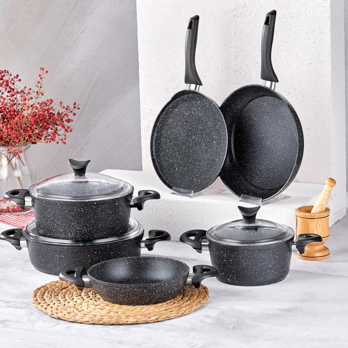 Taç Mastercook Pro 9 Parça Granit Tencere Seti Siyah - TAC-8052